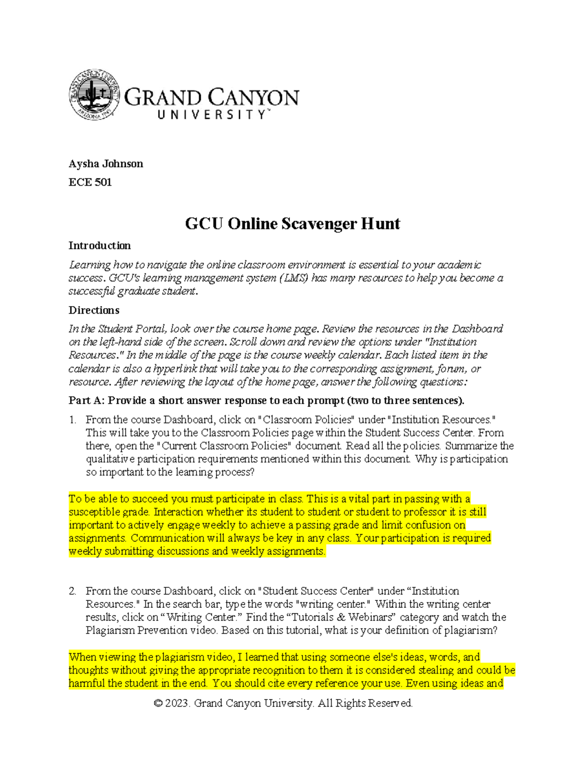 ECE-501 T1-Online Scavenger Hunt: Navigating the GCU LMS Resources - Studocu