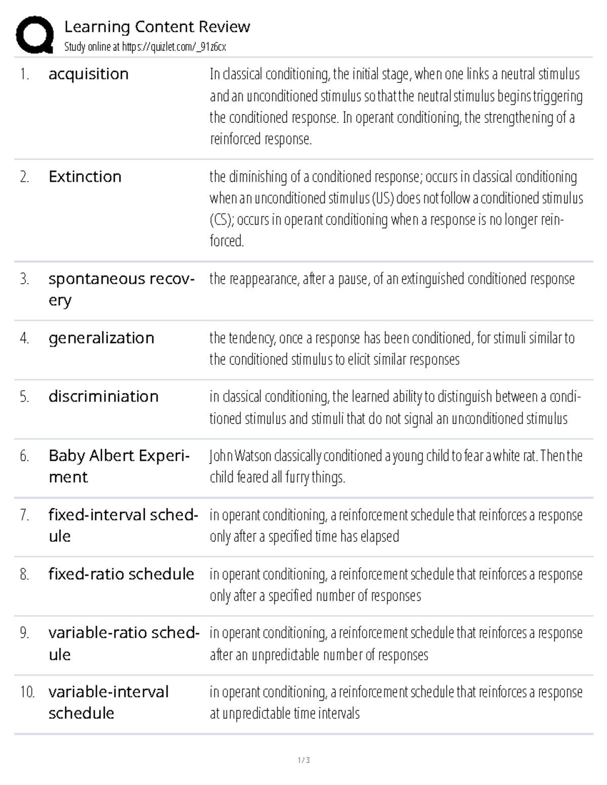 Psychology 101: Learning Content Review Study Guide - Studocu