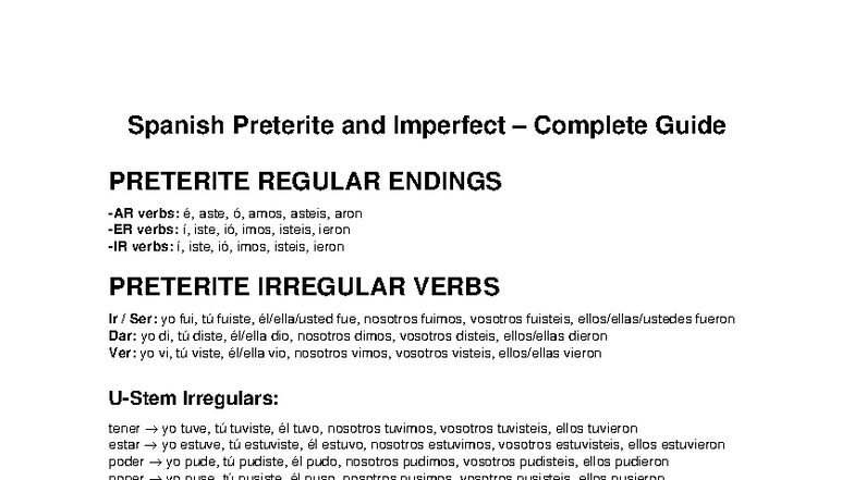 Spanish 101: Preterite & Imperfect Complete Guide - Studocu
