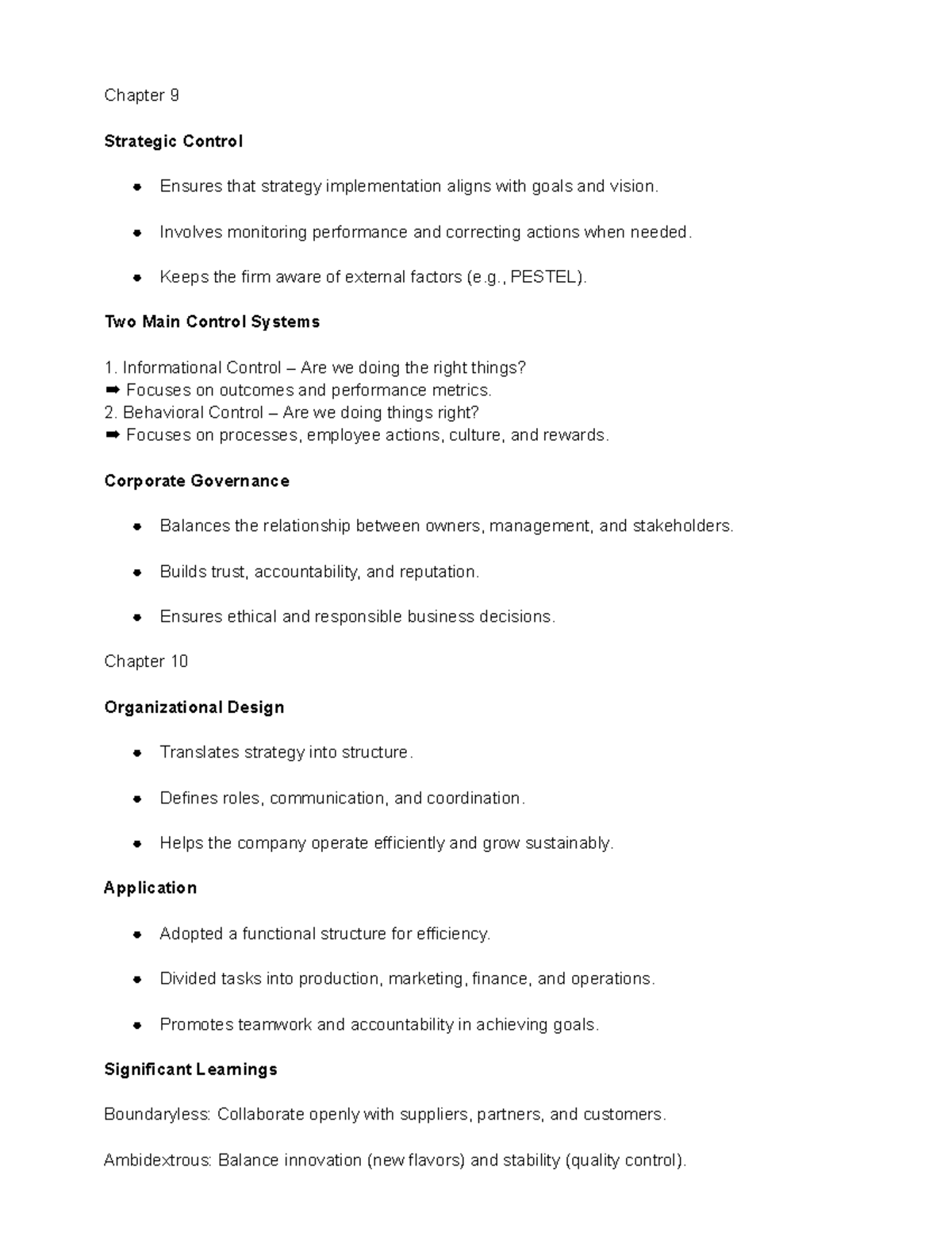 Chapter 9 & 10 Strategic Management: Control & Organizational Design ...