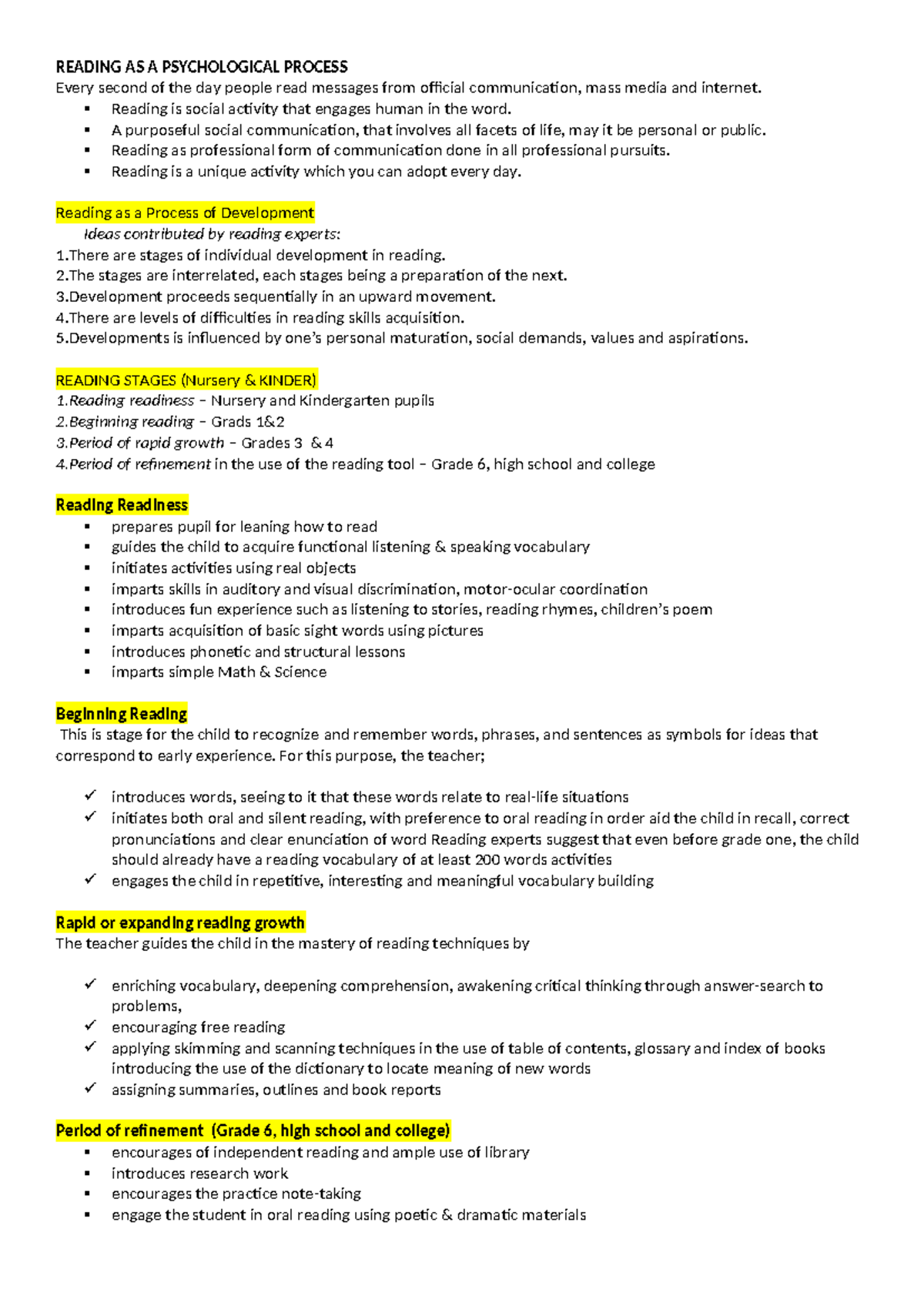 Reading AS A Psychological Process - READING AS A PSYCHOLOGICAL PROCESS ...