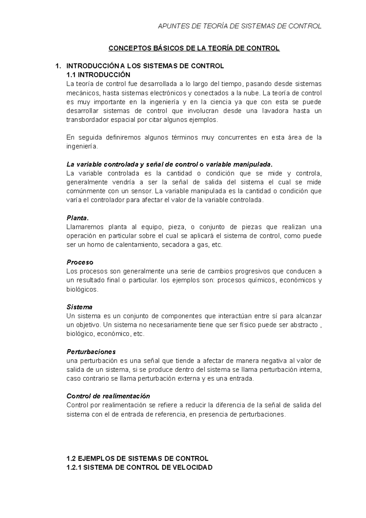 Apuntes de Control: Conceptos Básicos en Teoría de Sistemas de Control ...