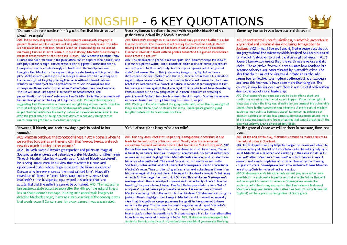 Macbeth and A Christmas Carol: Key Quotations and Theme Analysis - Studocu