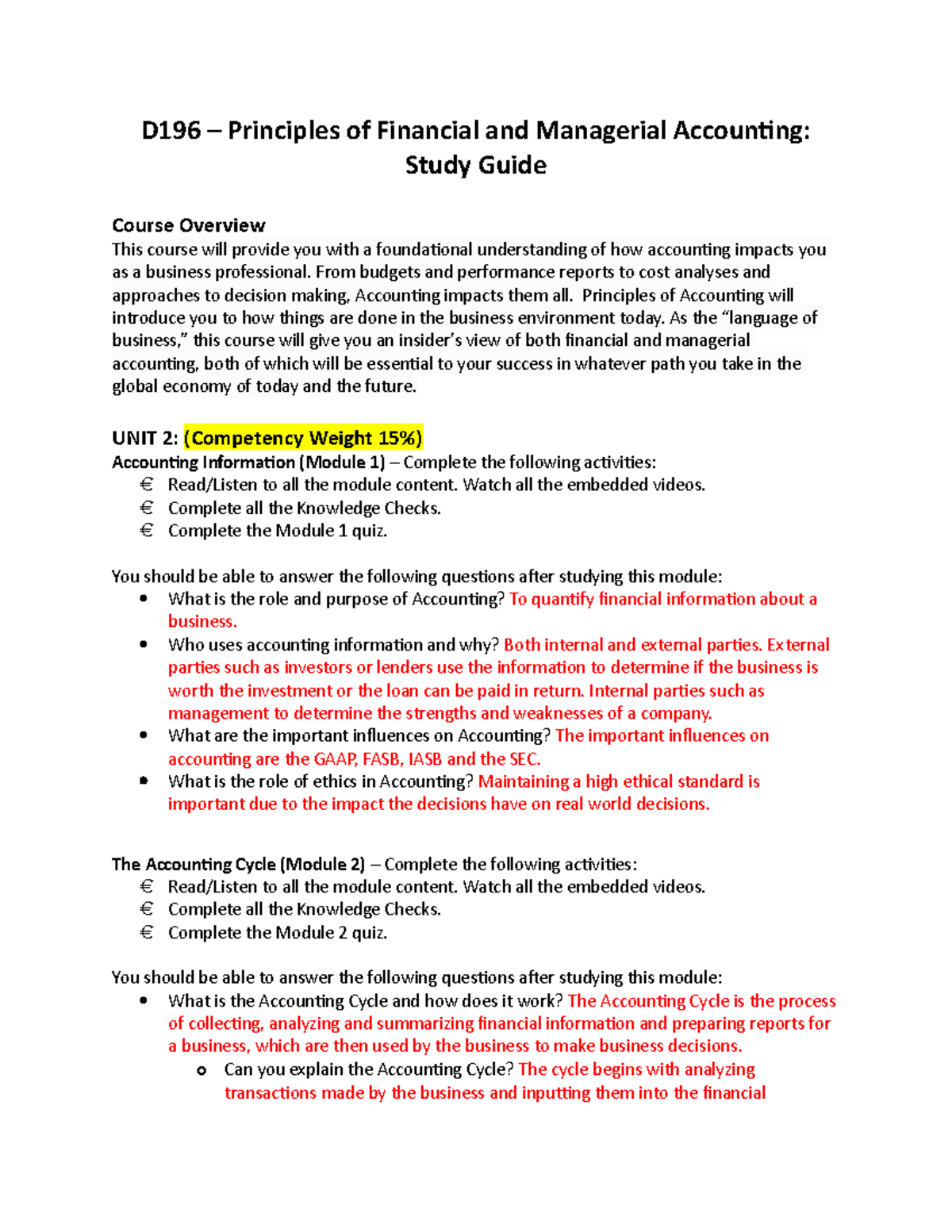 D196 Study Guide: Principles of Financial & Managerial Accounting - Studocu