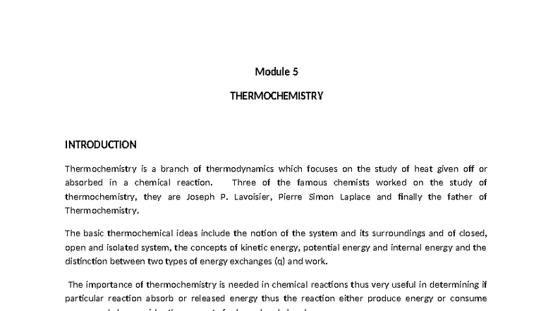 Module 5: Introduction to Thermochemistry Concepts and Applications ...
