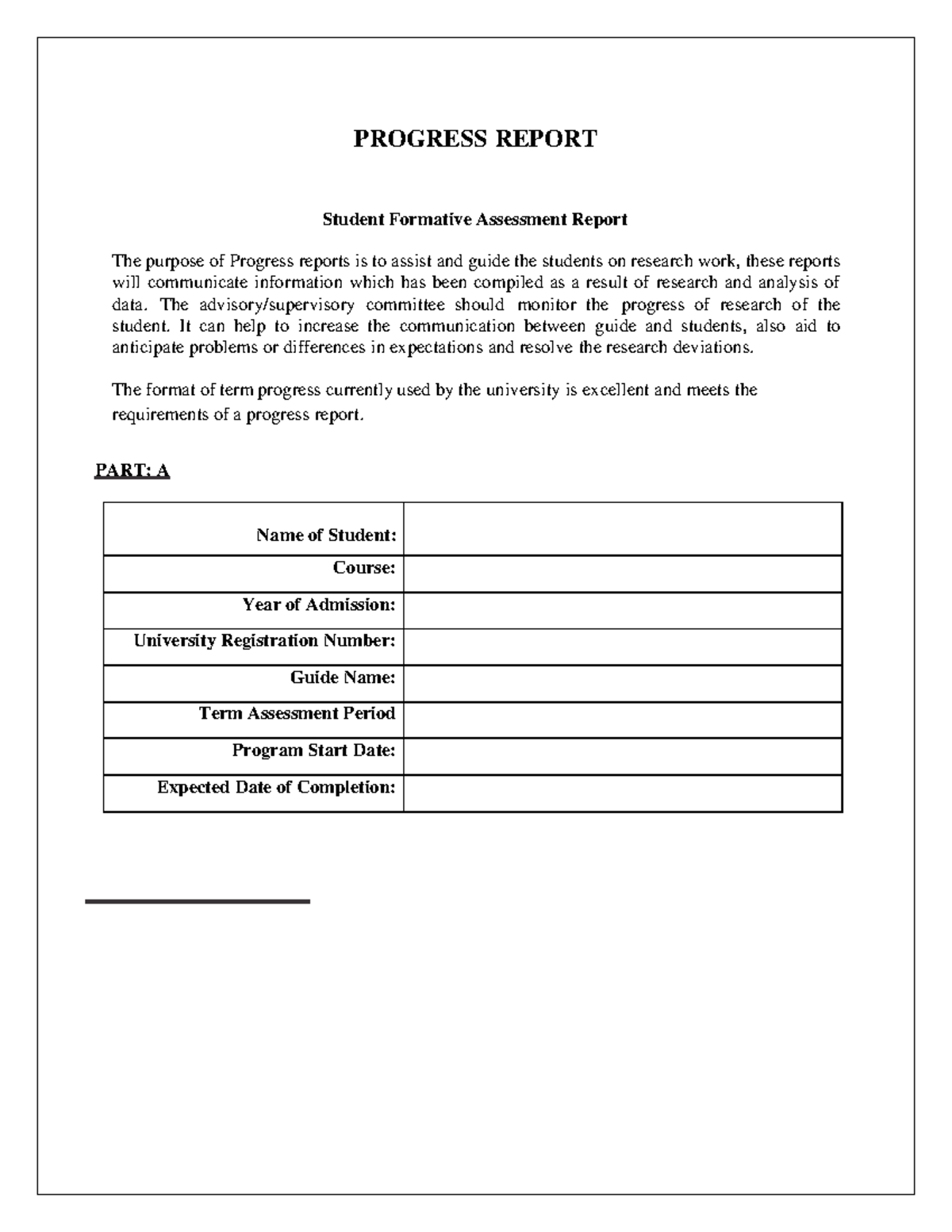 Progress Report: Student Formative Assessment Summary - Studocu