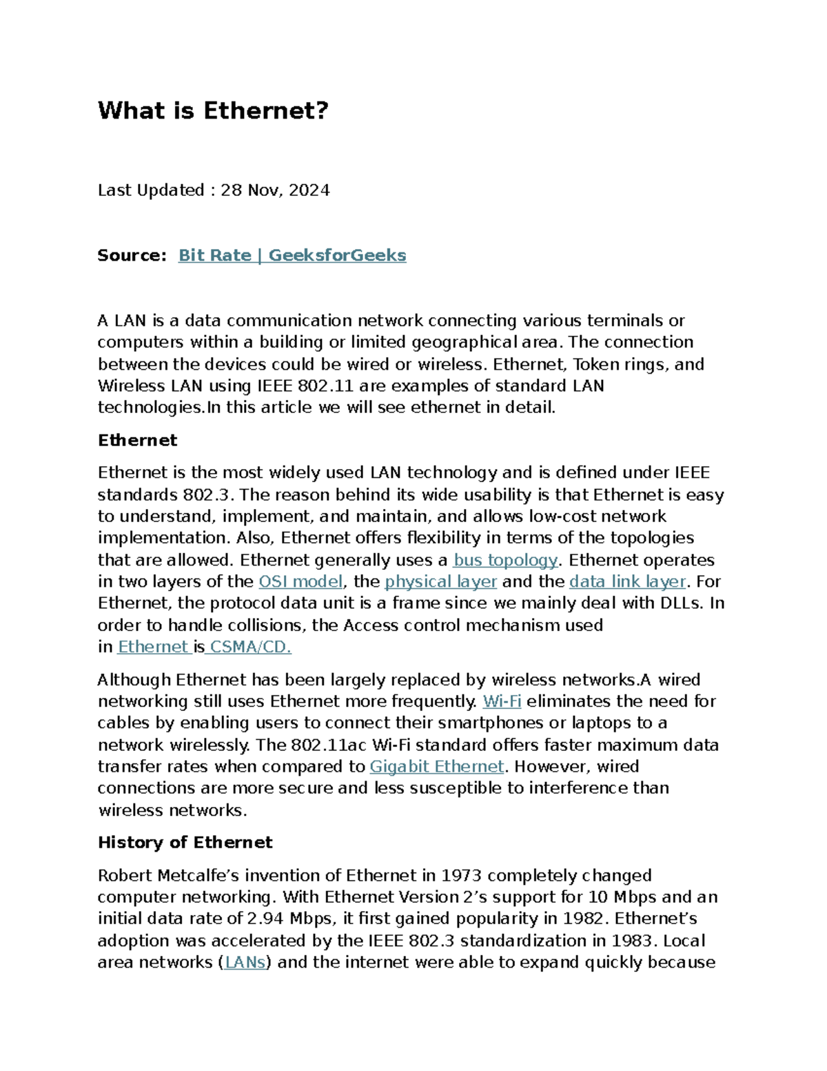 Ethernet Overview: Understanding LAN Technology and Standards - Studocu