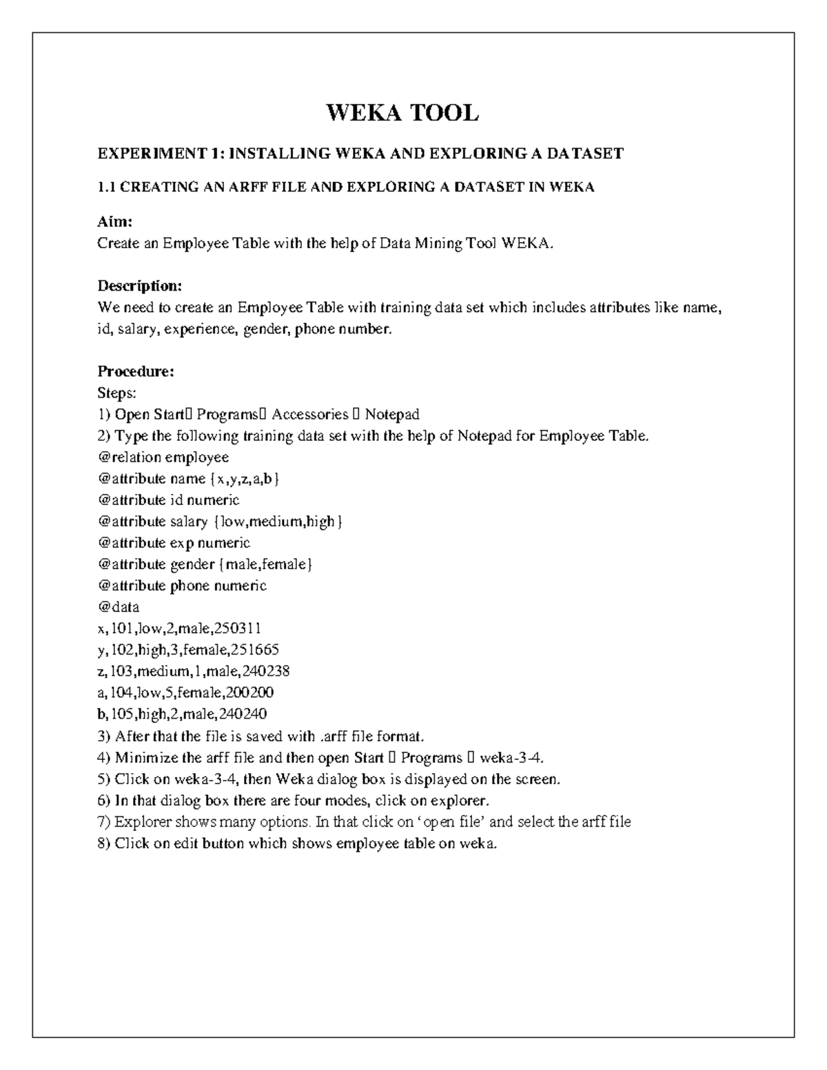 DMA Lab exp1,exp2 and exp 3 - WEKA TOOL EXPERIMENT 1: INSTALLING WEKA AND EXPLORING A DATASET 1 ...