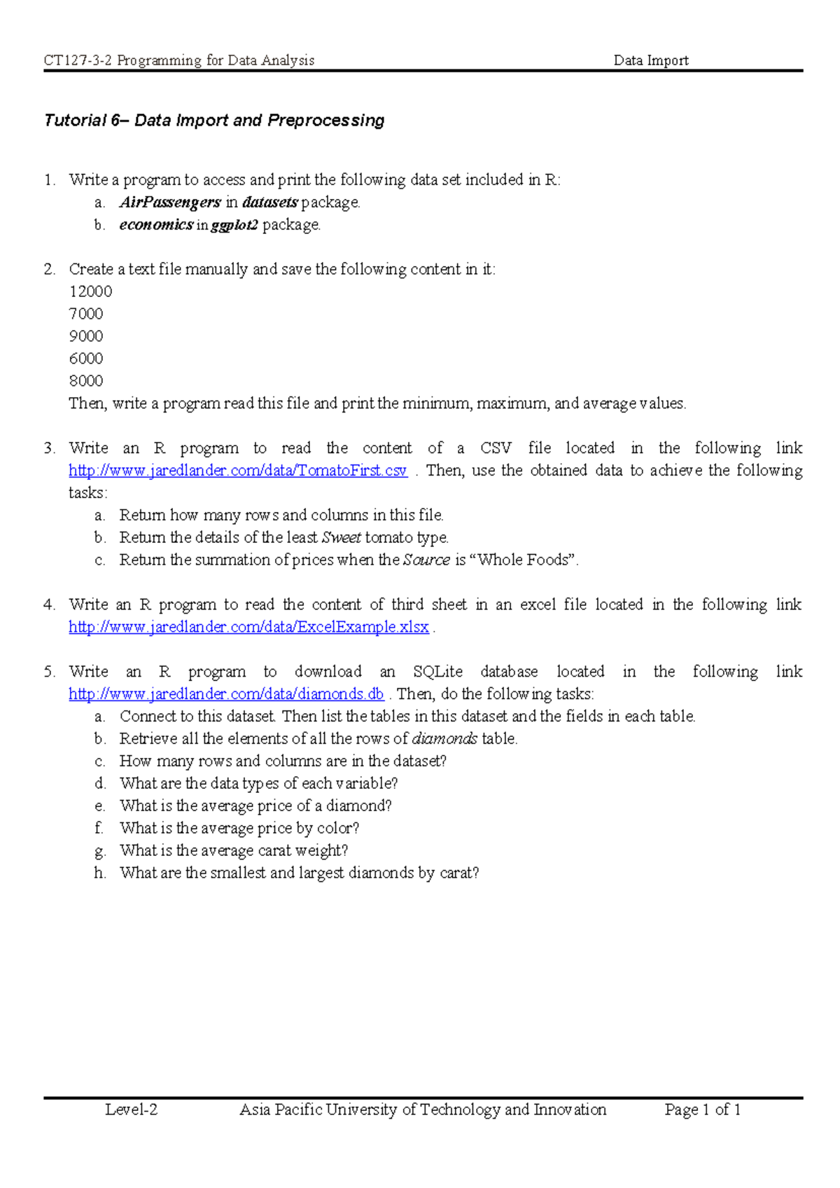 Programming for Data Analysis: Data Import & Preprocessing Tutorial 6 ...