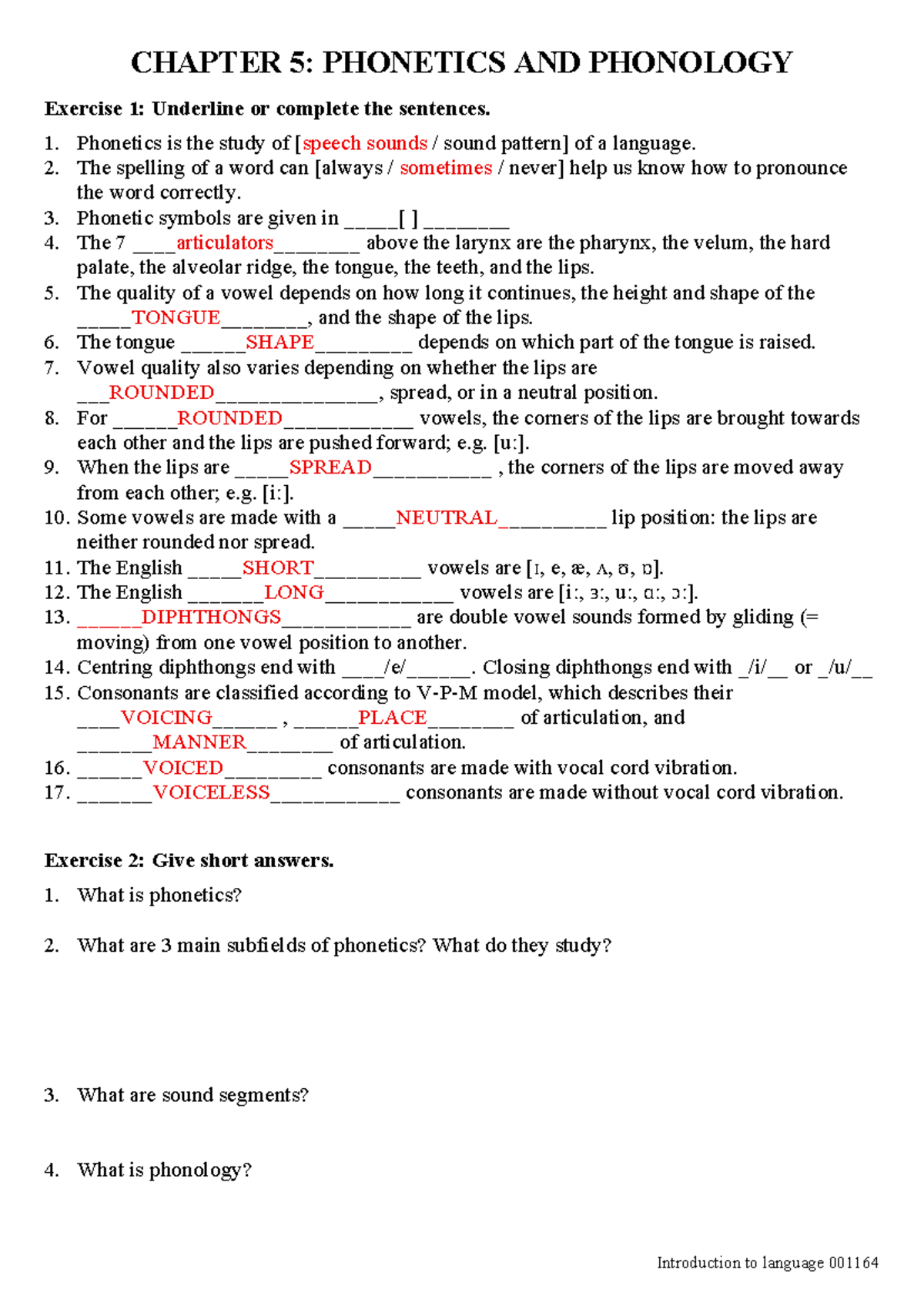 CHAPTER 5: PHONETICS AND PHONOLOGY Exercise Notes (LANG 001164) - Studocu