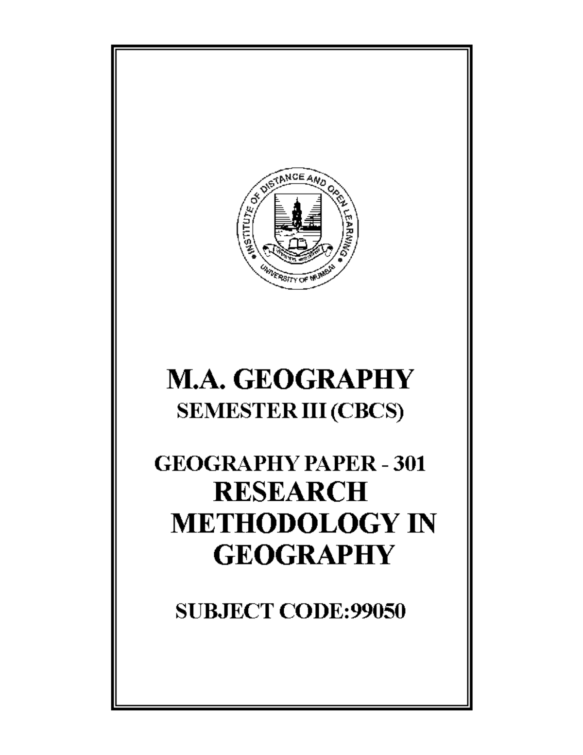 M.A. Geography Semester Paper 301: Research Methodology Overview - Studocu