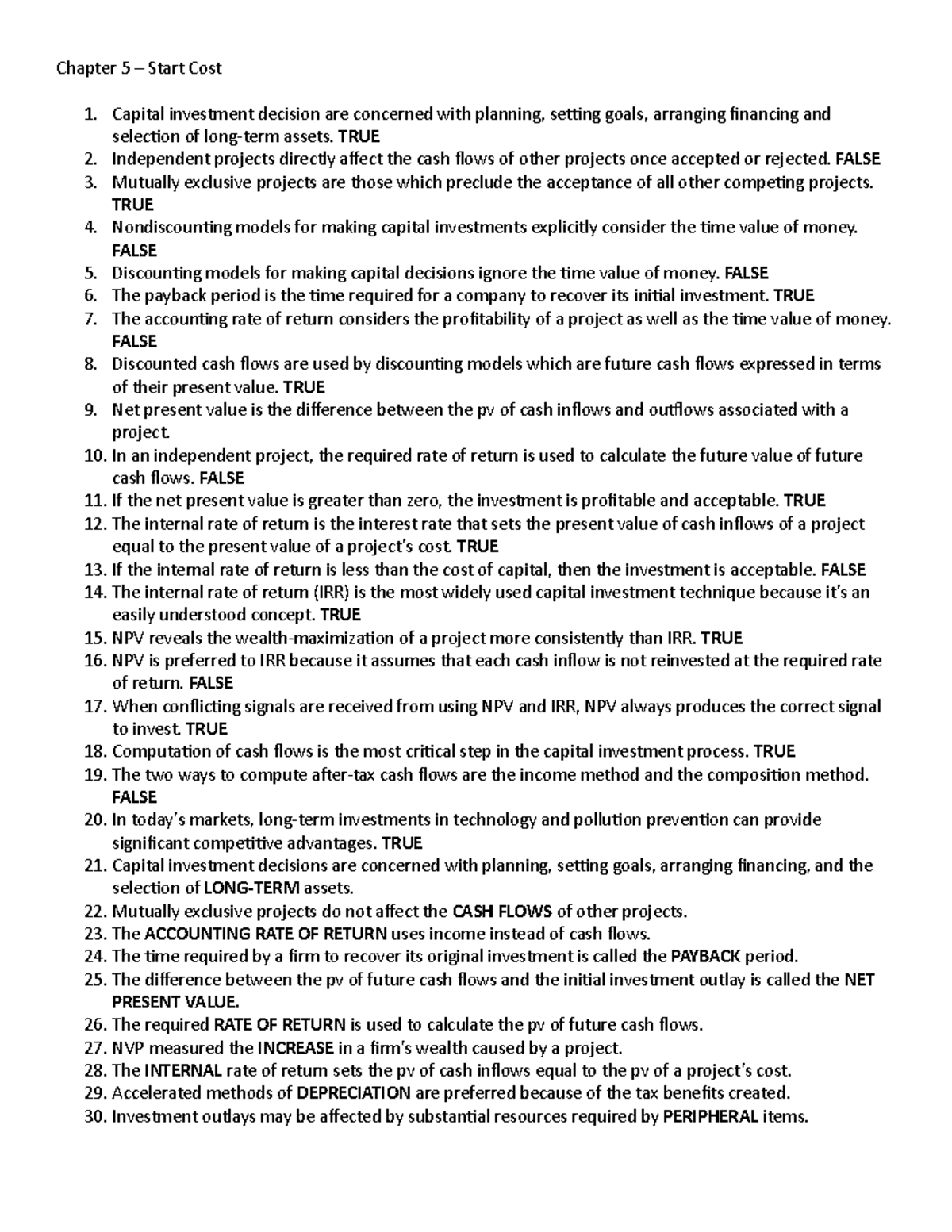 Chapter 5 - Capital Investment Decisions and Key Concepts - Studocu