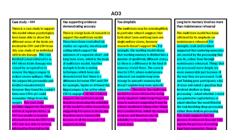 AO3 Case Study: HM and the Multistore Model of Memory - Studocu