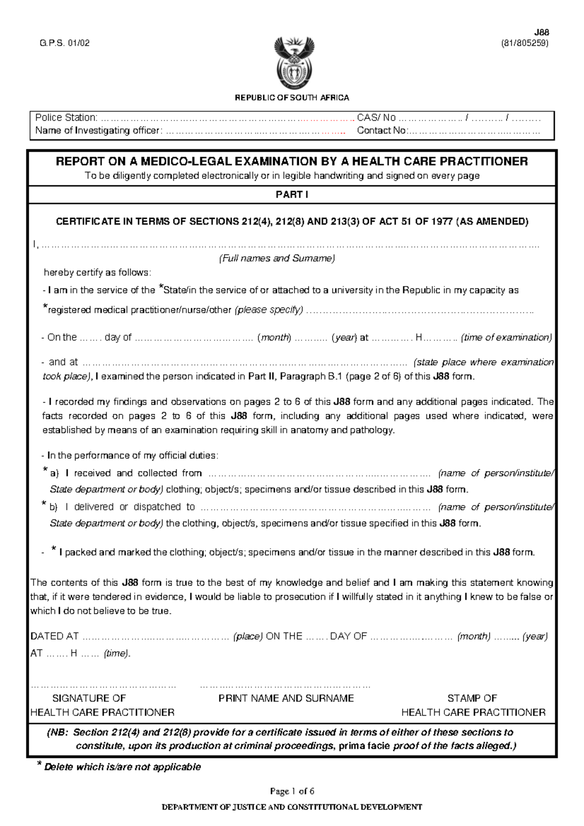 J088 - Medico-Legal Examination Report Form - Studocu