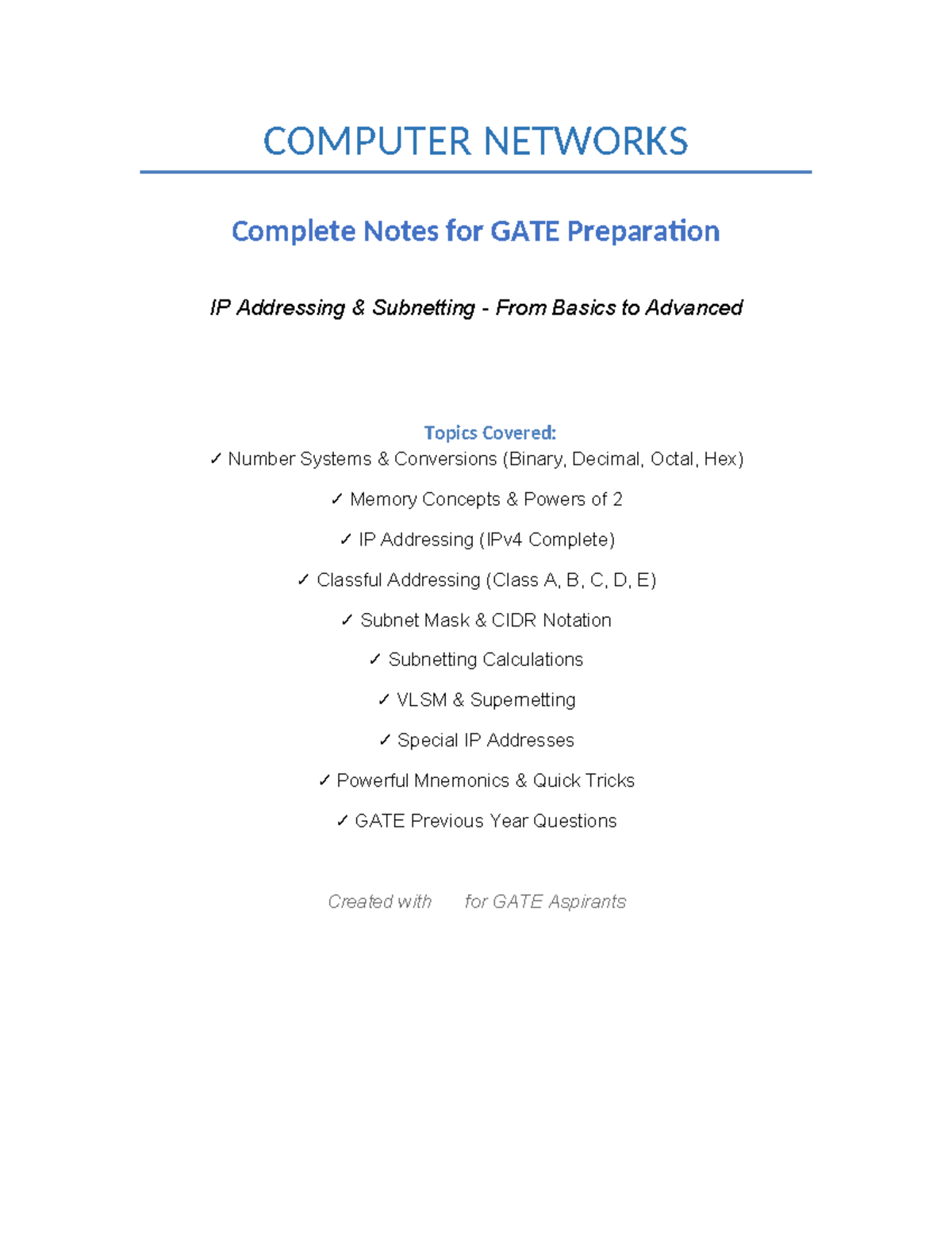 COMPUTER NETWORKS GATE Preparation: IP Addressing & Subnetting Notes ...