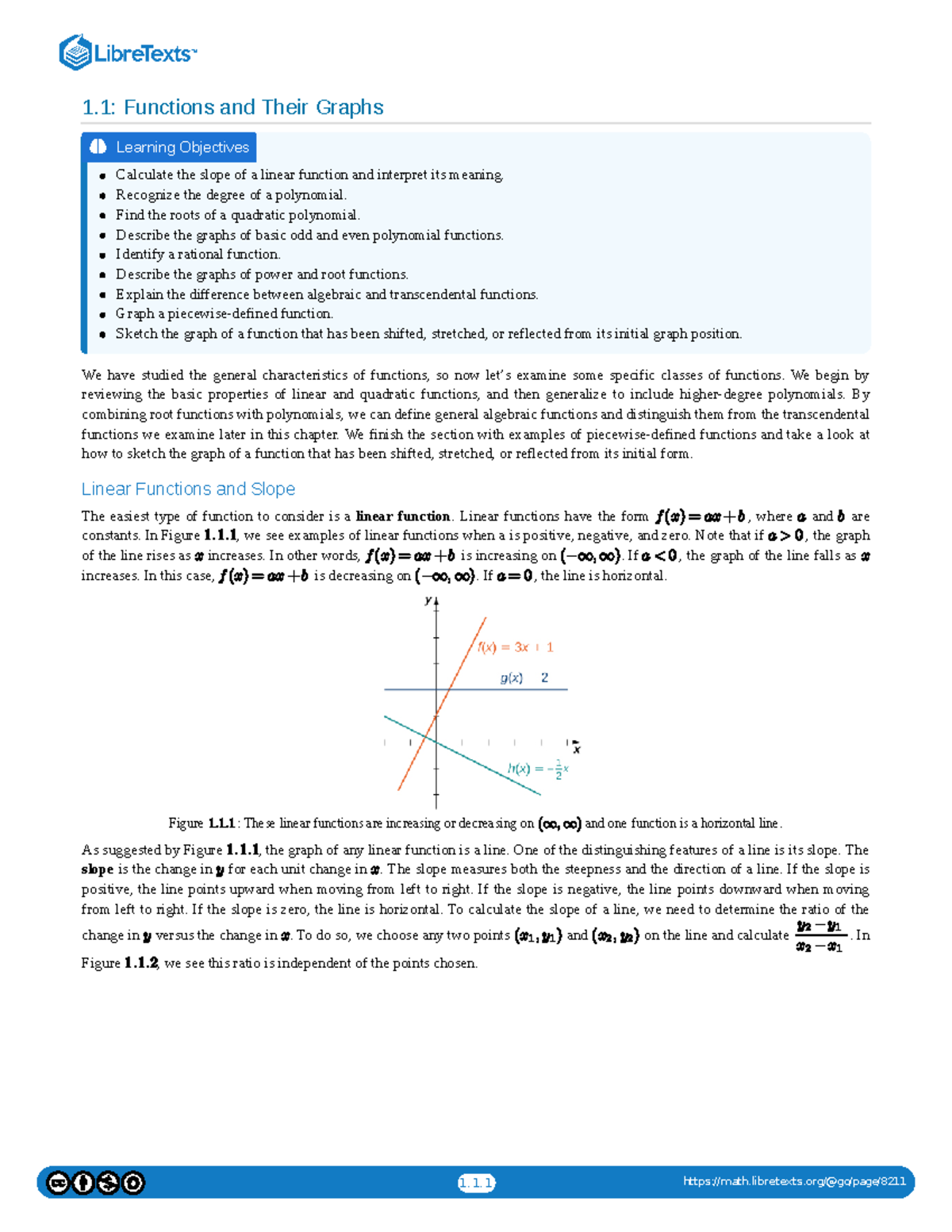 Functions and Graphs - 1: Functions and Their Graphs Calculate the slope of a linear function ...