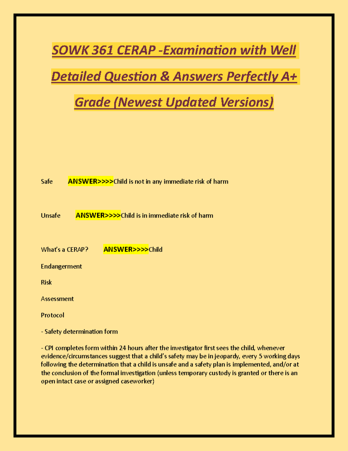 SOWK 361 CERAP Exam: Detailed Q&A for A+ Grade Success - Studocu