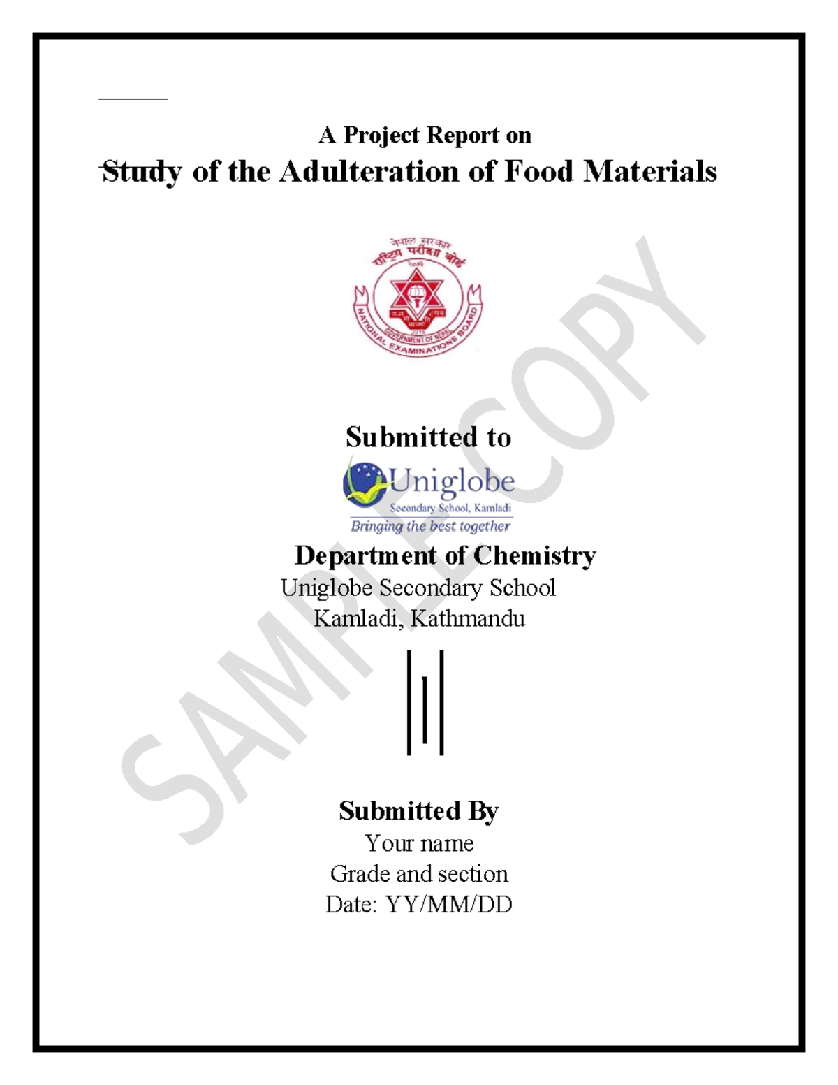 Project Report on Food Adulteration - Chemistry Grade XI 2082 - Studocu