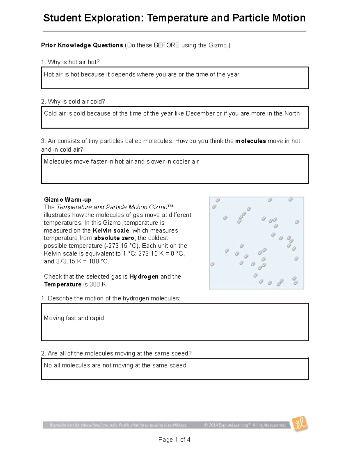 Copy of Student Exploration Temperature and Particle Motion - Prior ...