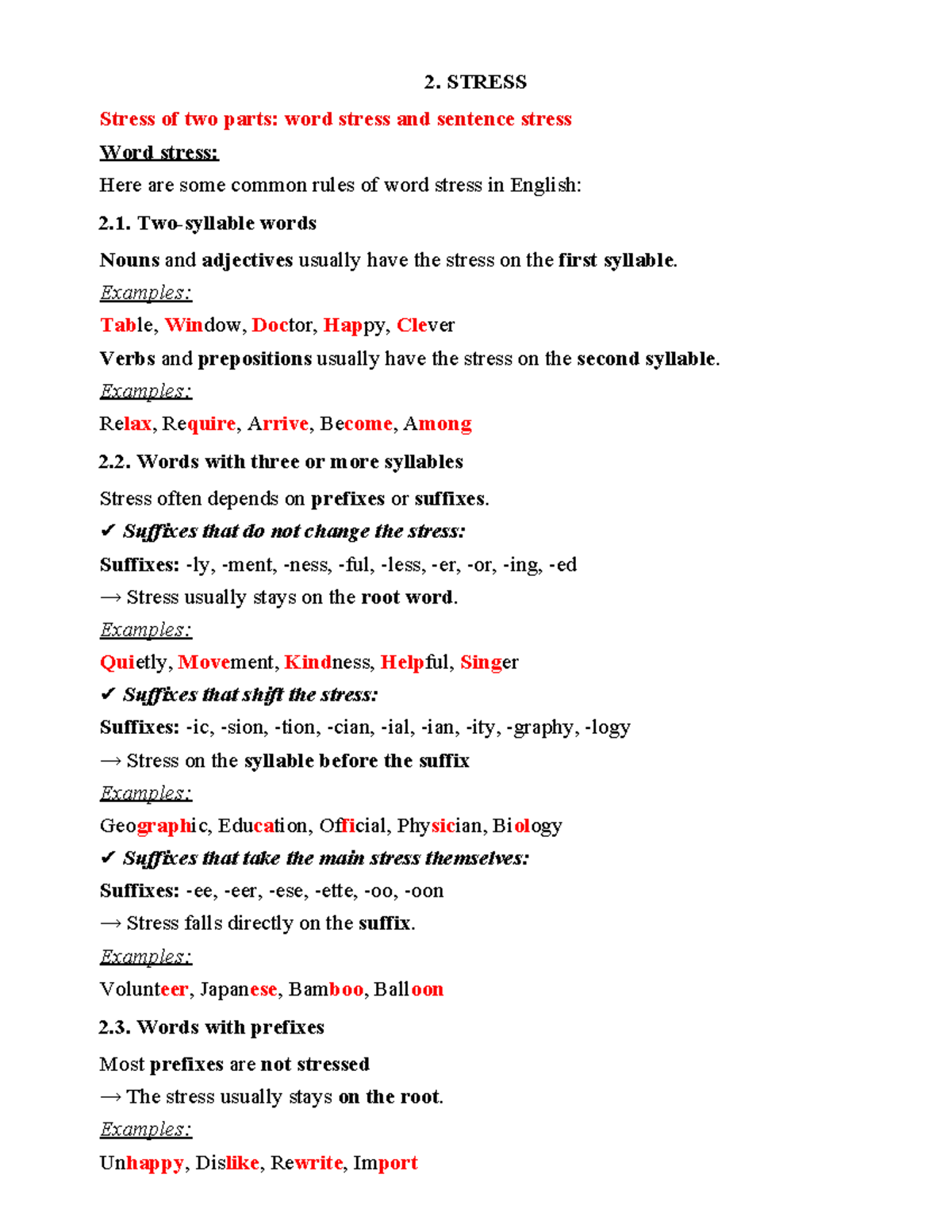 2. STRESS: Understanding Word and Sentence Stress Rules - Studocu