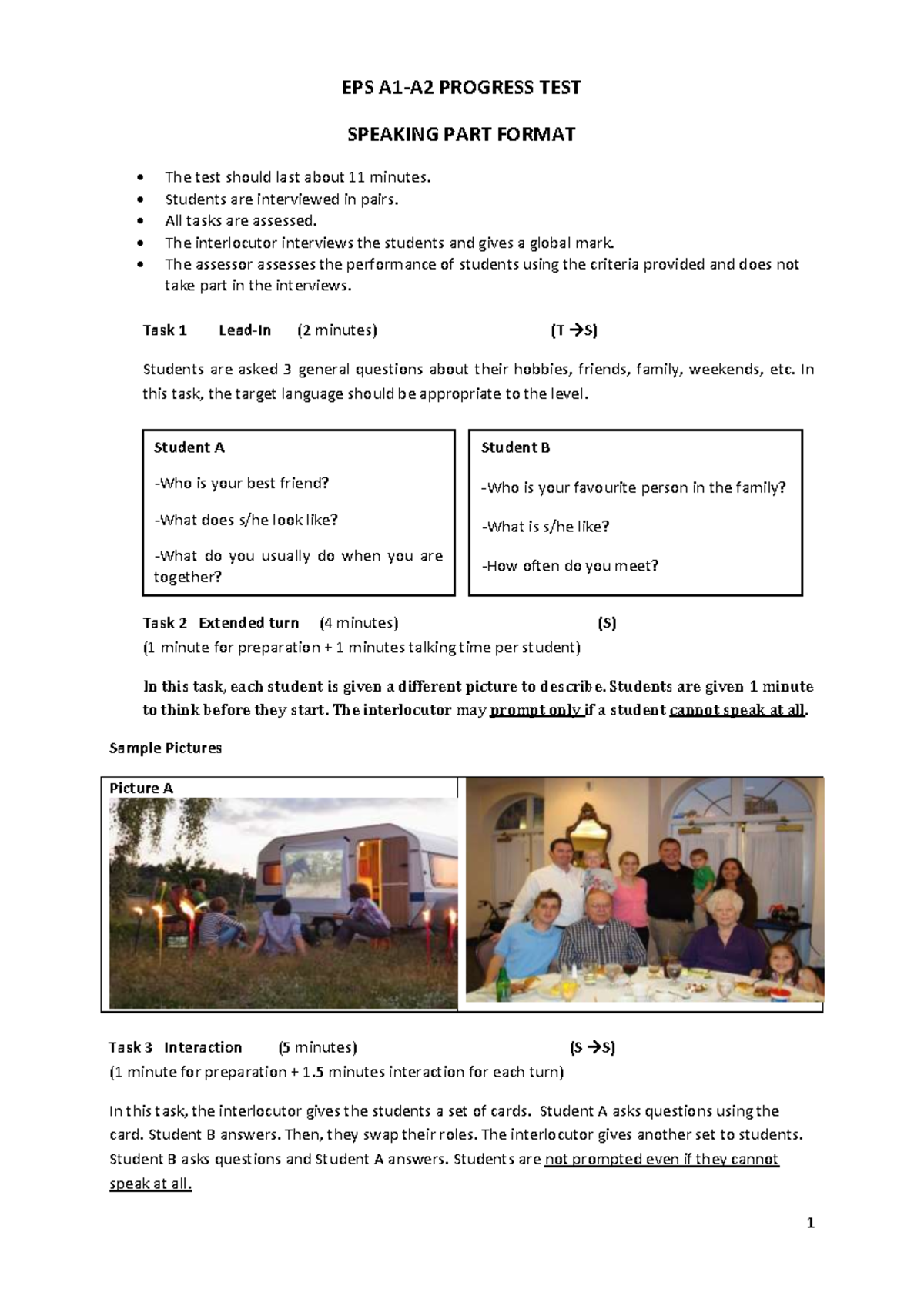 EPS Speaking Progress Test Format and Tips - Studocu