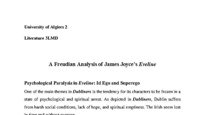 3LMD Literature: Freudian Analysis of Psychological Paralysis in ...
