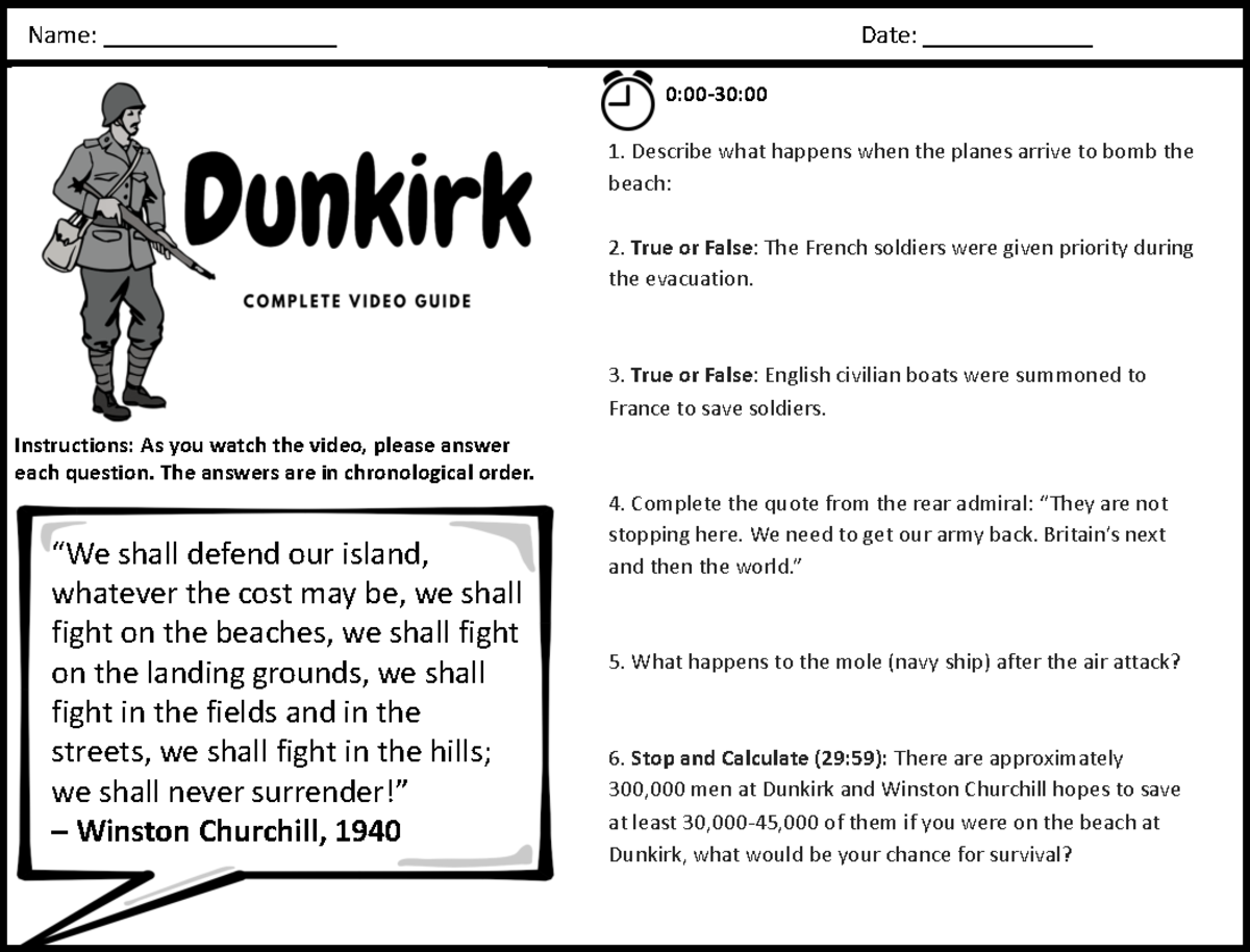 Dunkirk Movie Guide: Questions and Insights for Analysis - Studocu