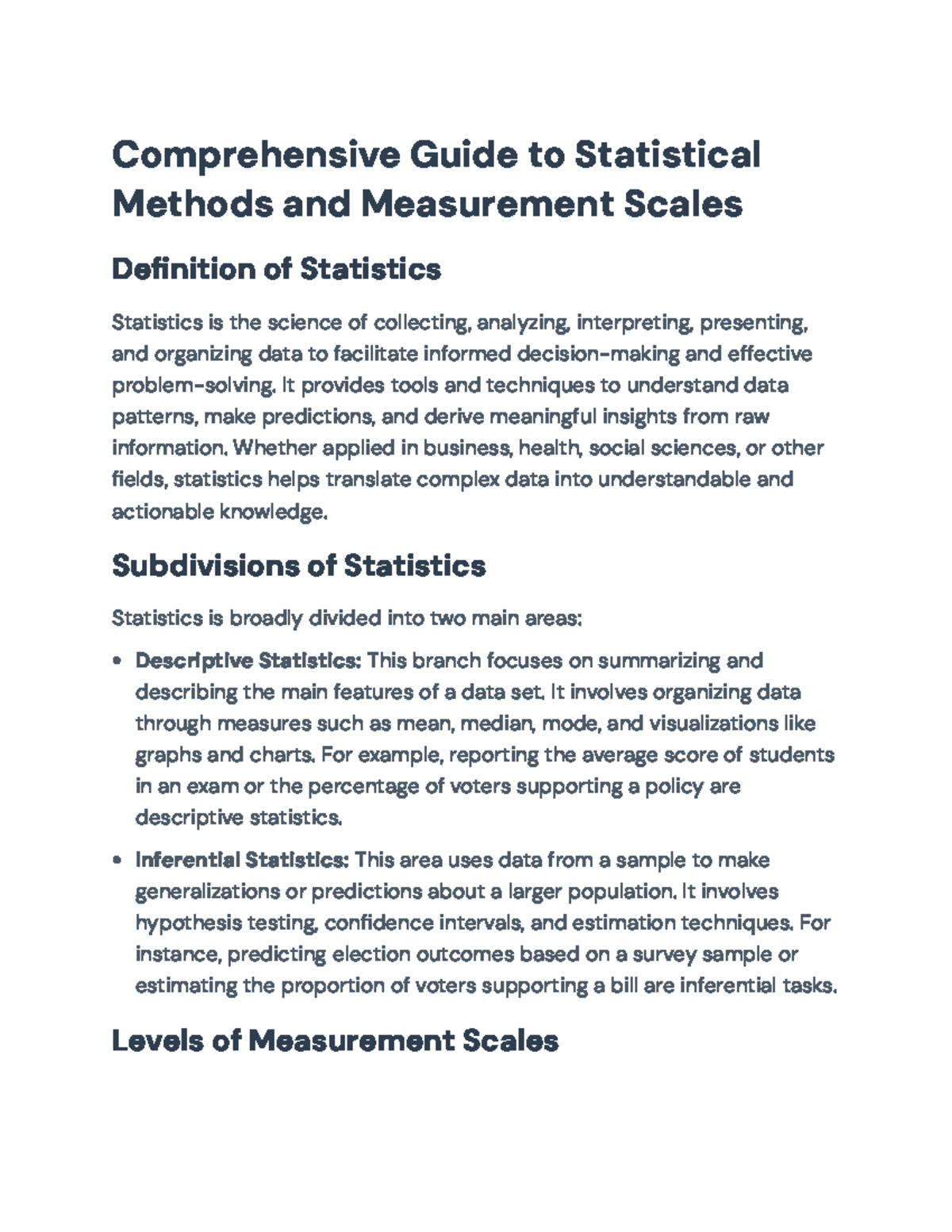 Comprehensive Guide to Statistical Methods & Measurement Scales - Studocu