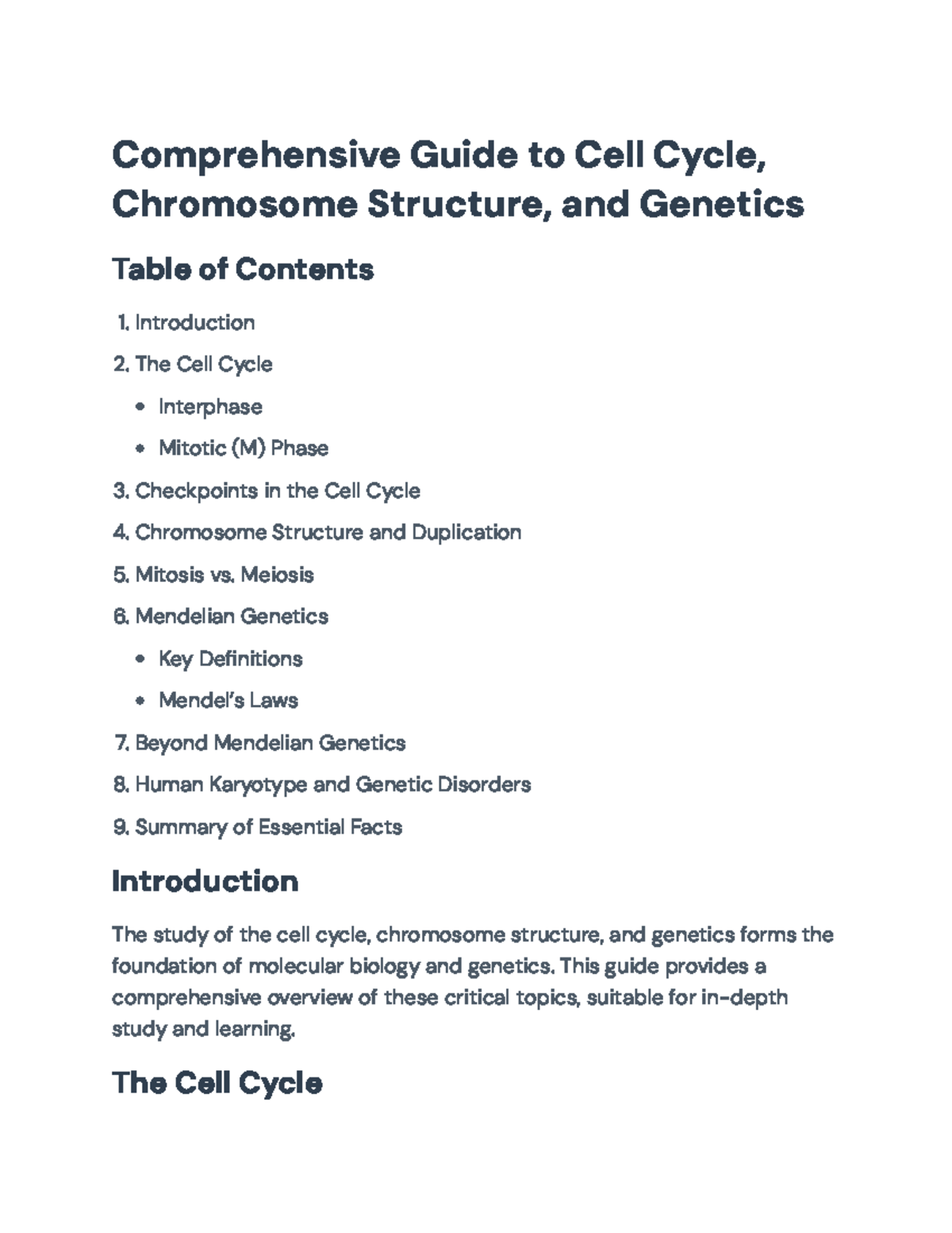 Comprehensive Review of Cell Cycle, Chromosome Structure, and Genetics ...