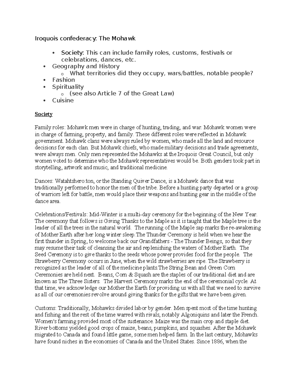 Iroquois History & Society: The Mohawk Tribe Overview - Studocu