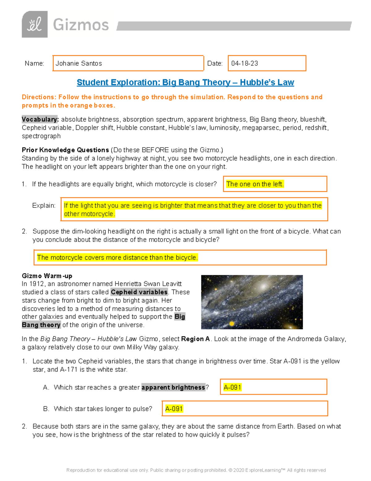Hubble's Law Experiment: Understanding the Big Bang Theory in Gizmo ...
