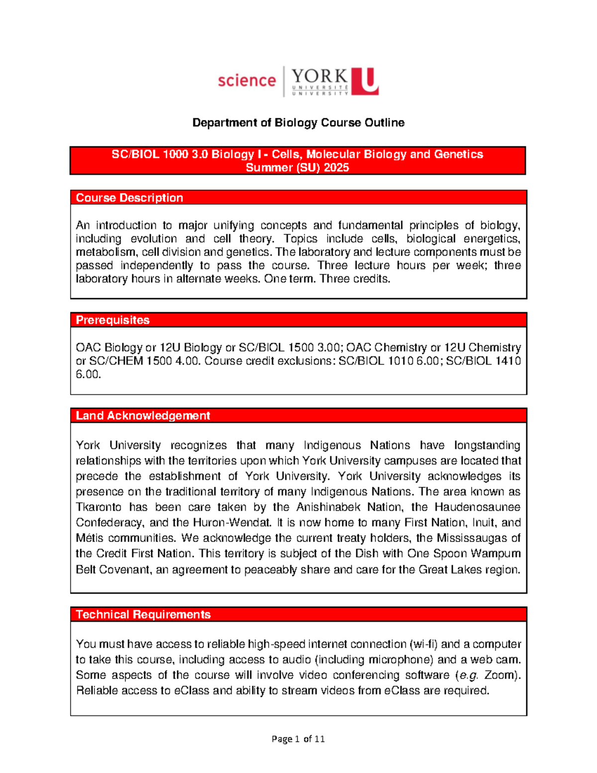 BIOL 1000 Summer 2025 Course Outline: Cells & Genetics Overview - Studocu