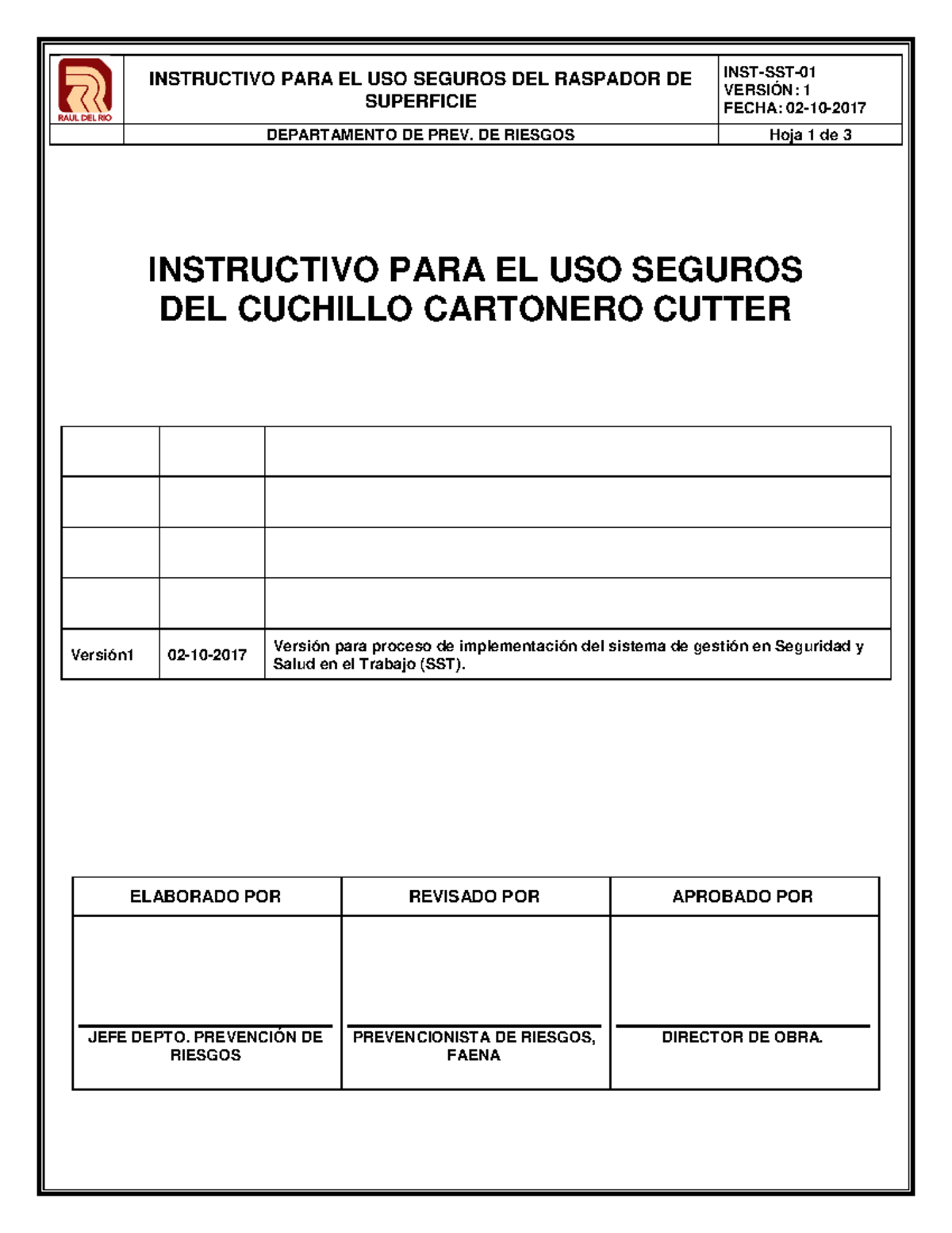 INST-SST-01 Instructivo PARA EL USO Seguros DEL Cuchillo Cartonero ...