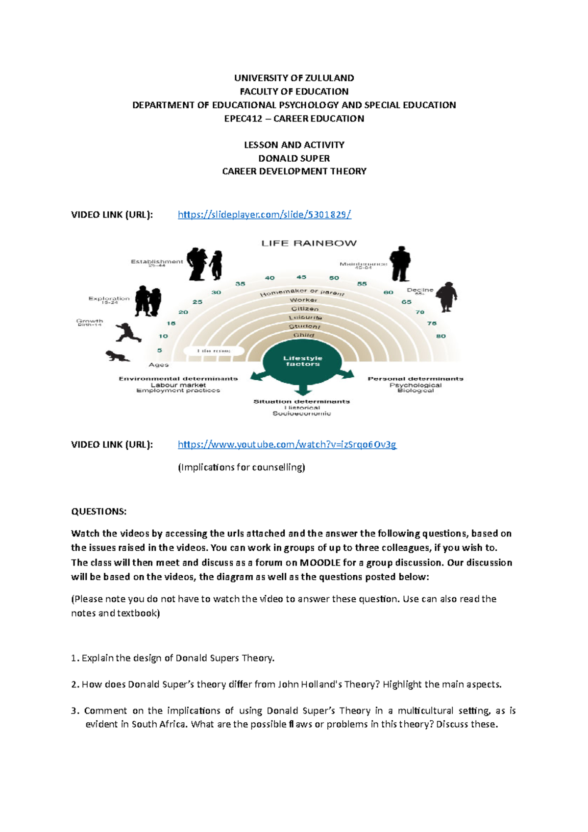 5 EPEC412 Class Lesson AND Activity 2 Donald Super - UNIVERSITY OF ...