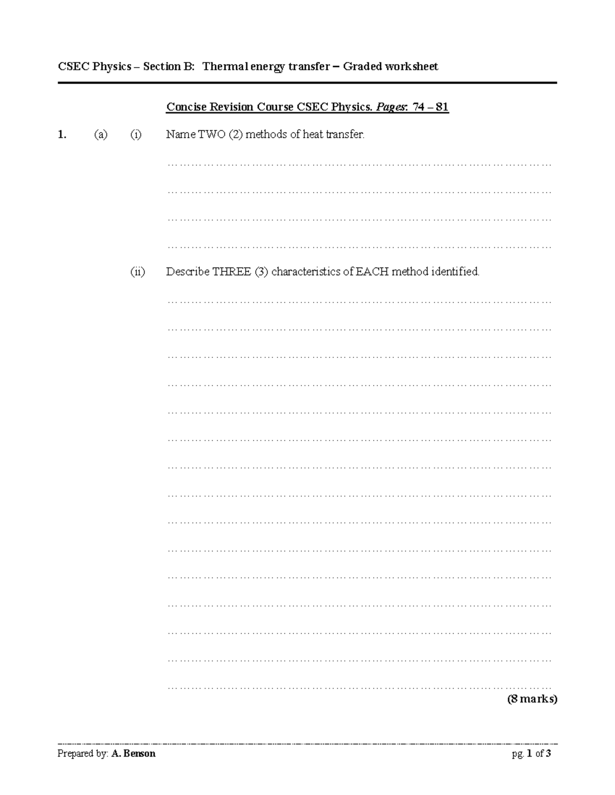 CSEC Physics Final Exam: Thermal Energy Transfer Revision - Studocu
