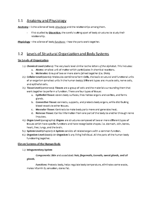 Anatomy and Physiology I Exam I- Chapters 1, 2, 3, 4 Practice Questions ...