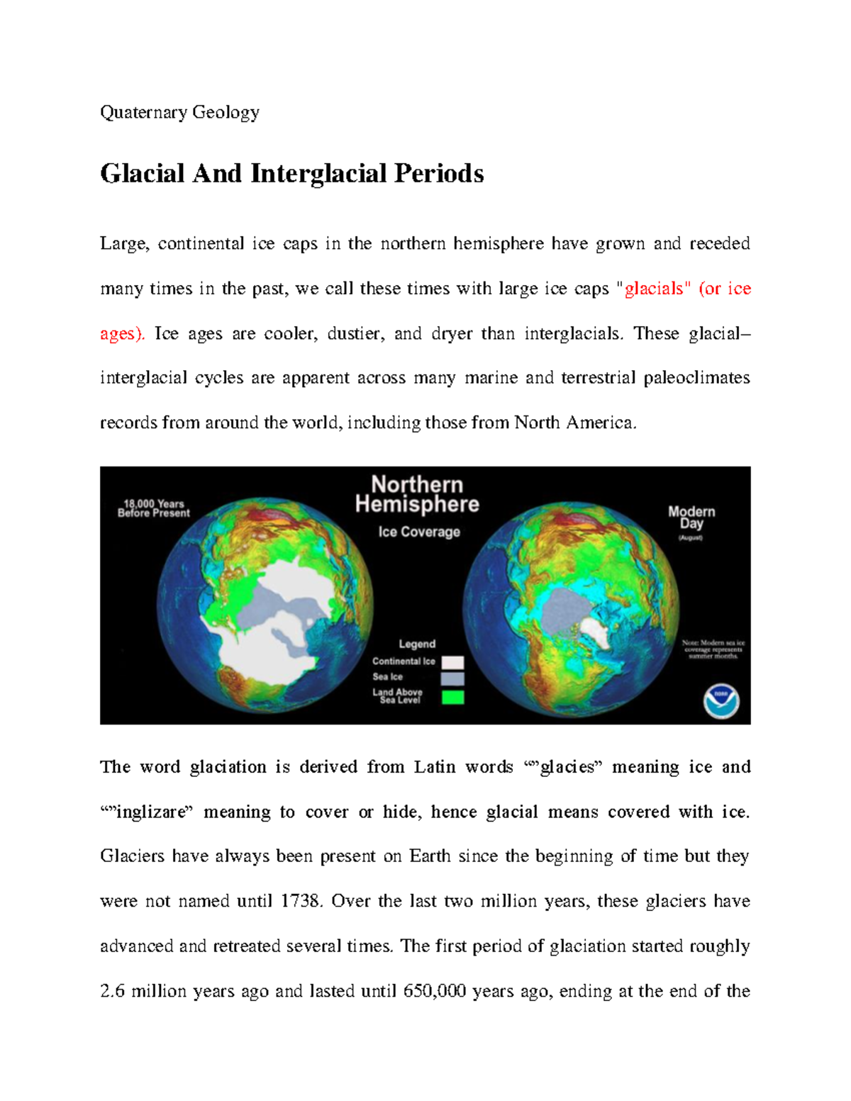 GLG 302: Overview of Glacial and Interglacial Periods in Quaternary ...