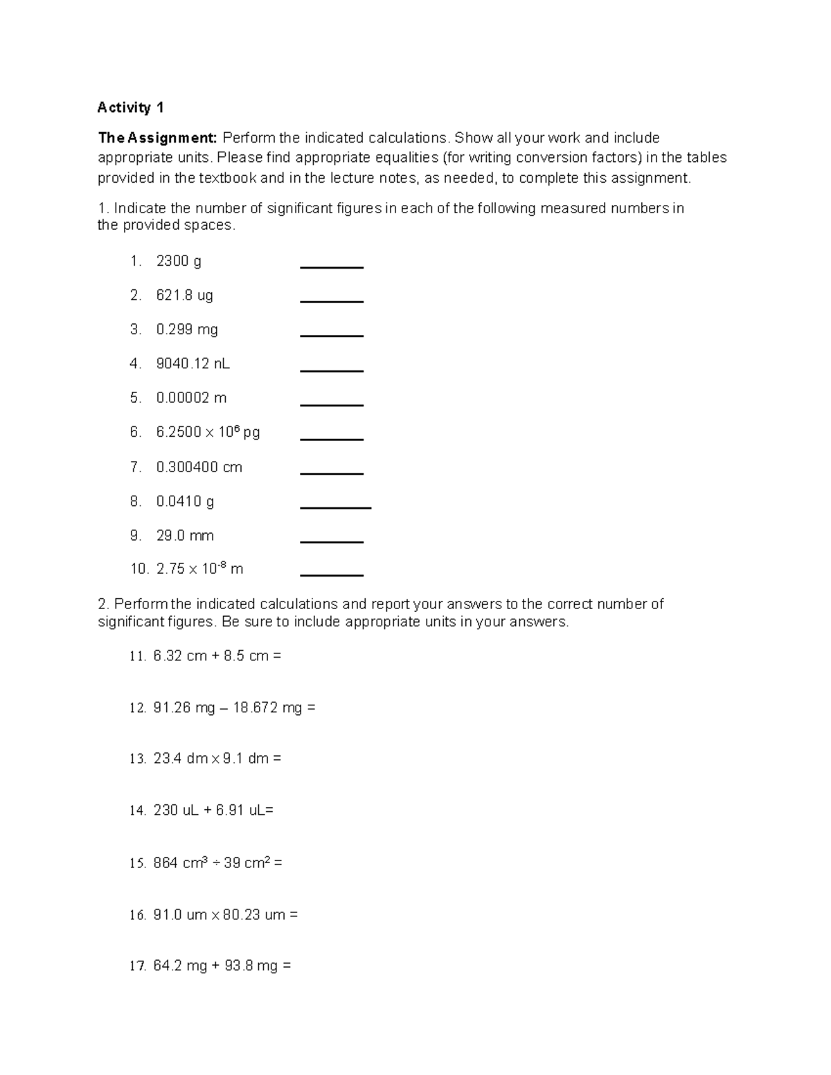 Chapter 1: Significant Figures & Unit Conversions in Calculations - Studocu