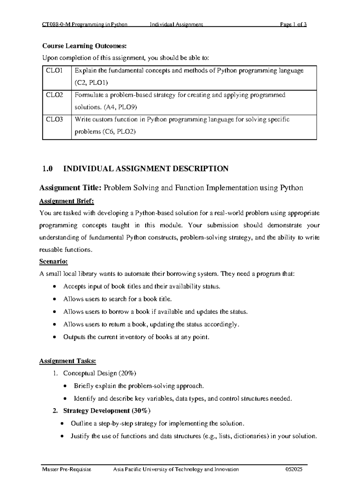 CT088-0-M-PIP Individual Assignment: Python Problem Solving - Studocu