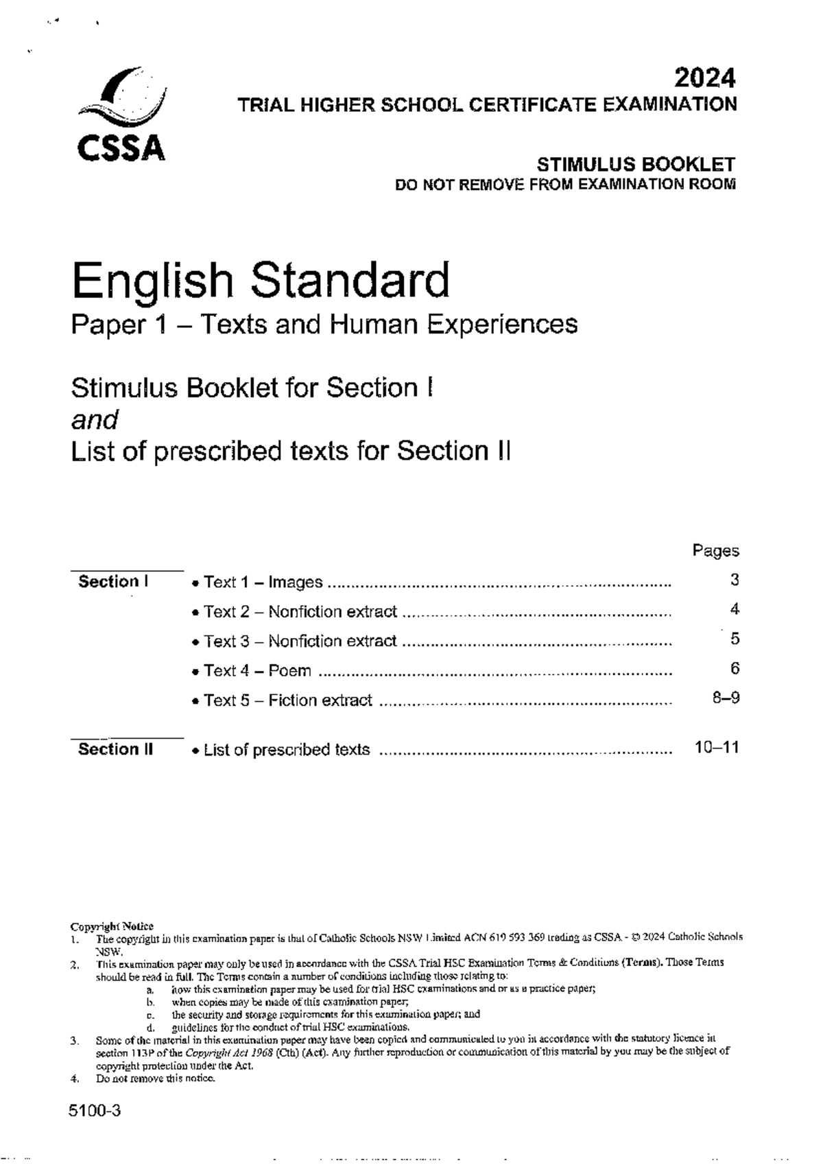 2024 CSSA Trial HSC English Standard Paper 1 Stimulus Booklet - Studocu