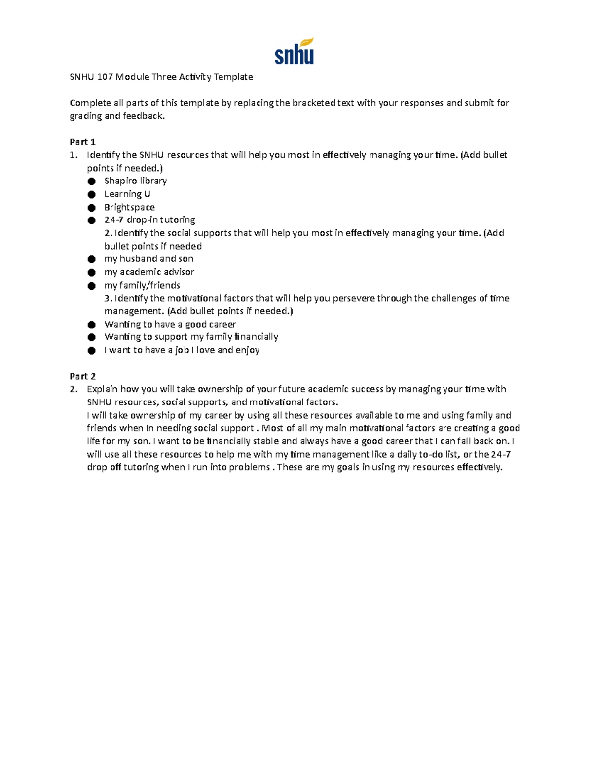 Module 3 - SNHU 107 Module Three Activity Template Complete all parts ...