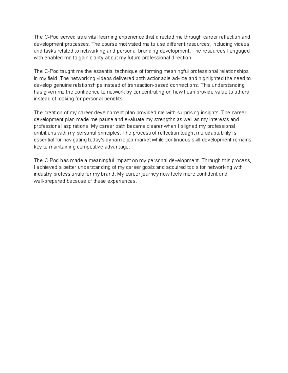 Reflection Assessment on Career Development and Networking Strategies ...
