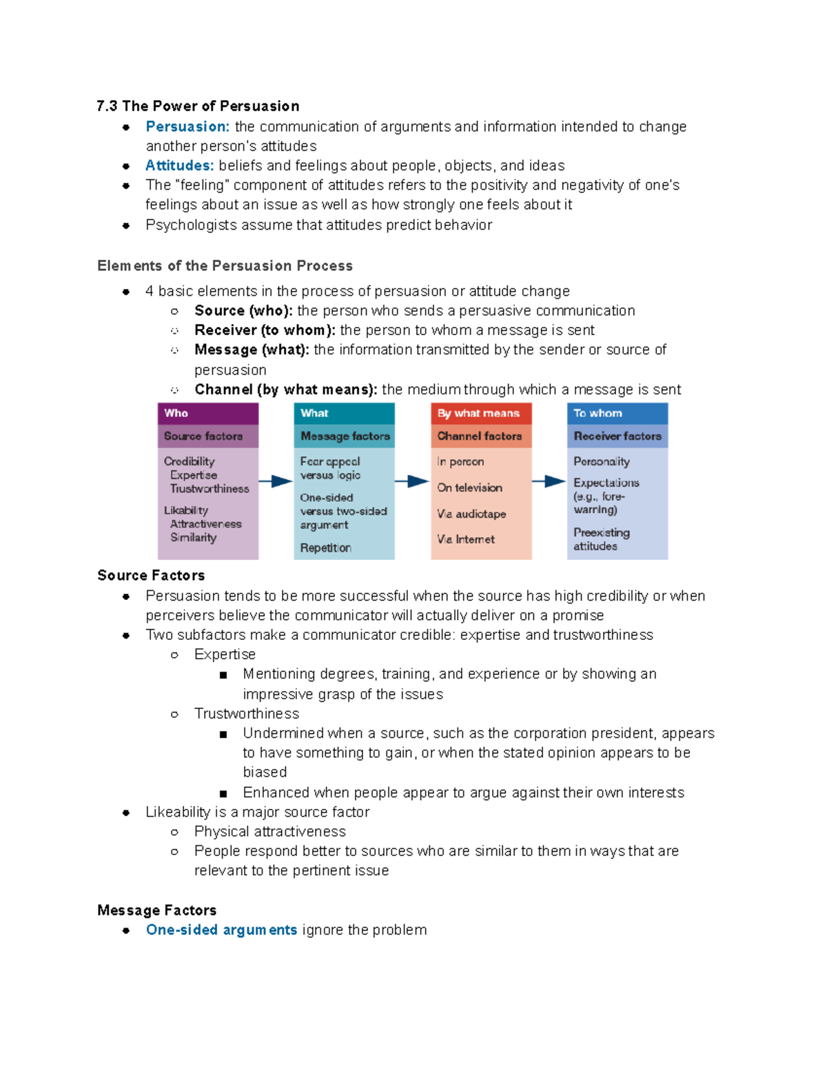 Chapter 7 - Textbook notes - 7 The Power of Persuasion Persuasion: the ...