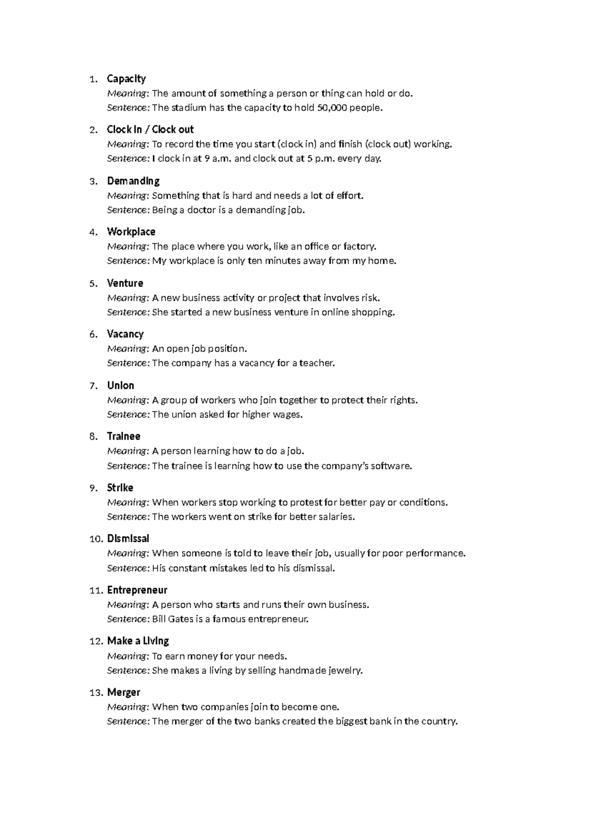 Dayana Lecture Notes: Key Terms in Employment & Business (Aug 2025 ...