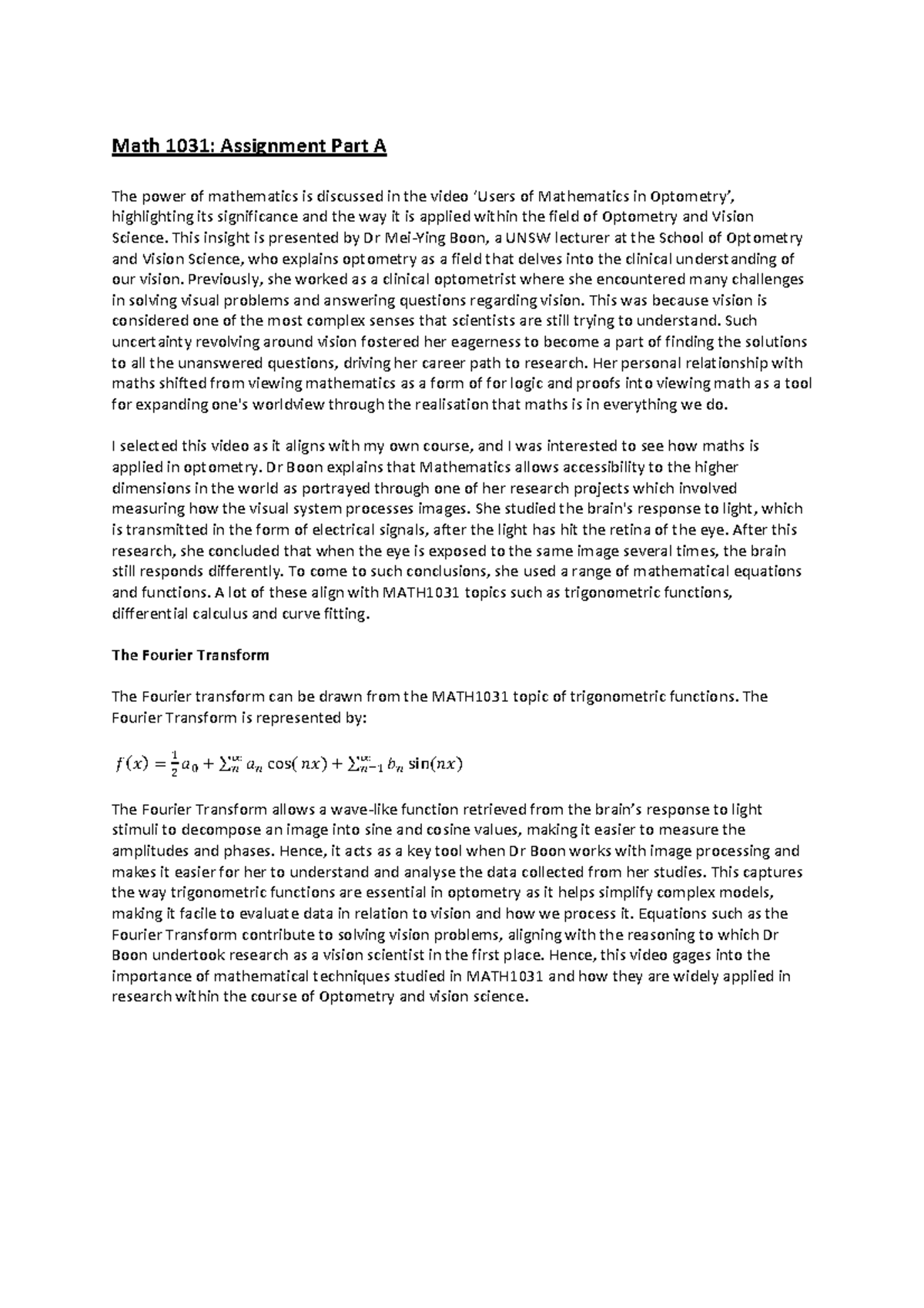 Math 1031 - Optometry Applications of Mathematics and Financial ...