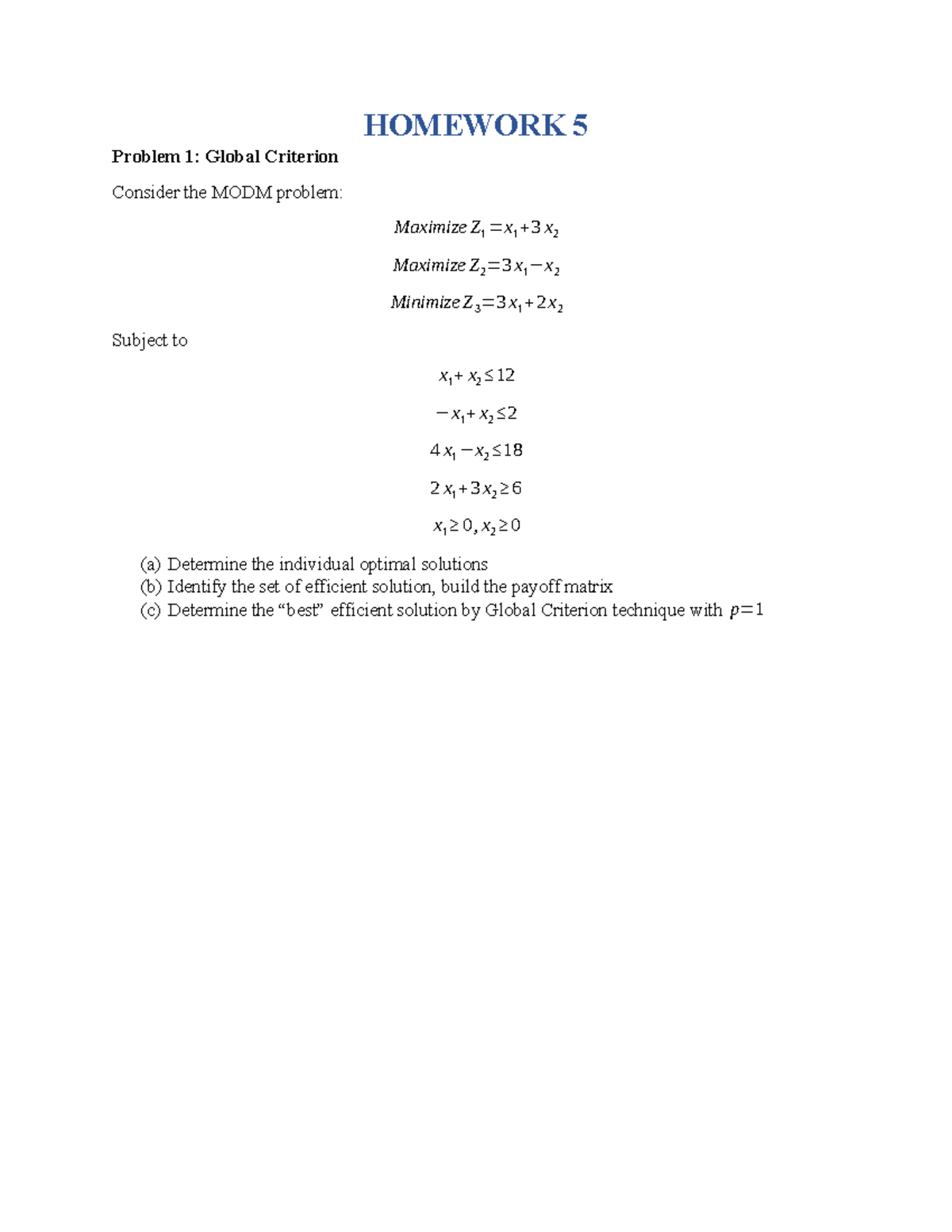 HW5 MODM introduction (Global criterion) - Quantitative methods for ...