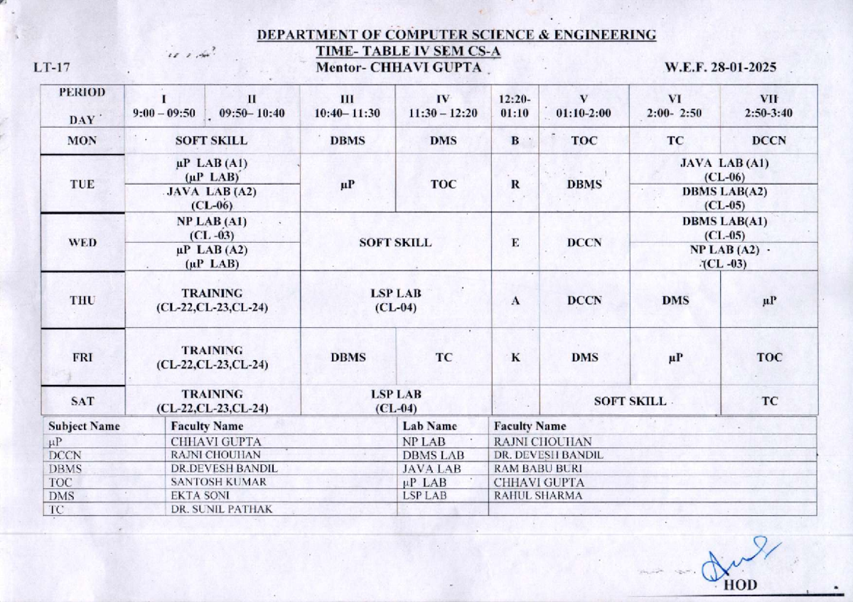IV SEM TIME Table 2024-25 CS-A-1 - DEPARTMENT OF COMPUTER SCIENCE ...