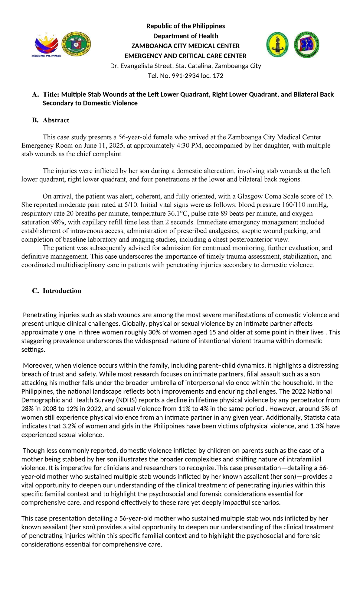 Case Study: Multiple Stab Wounds from Domestic Violence - ZCMCC 2025 ...