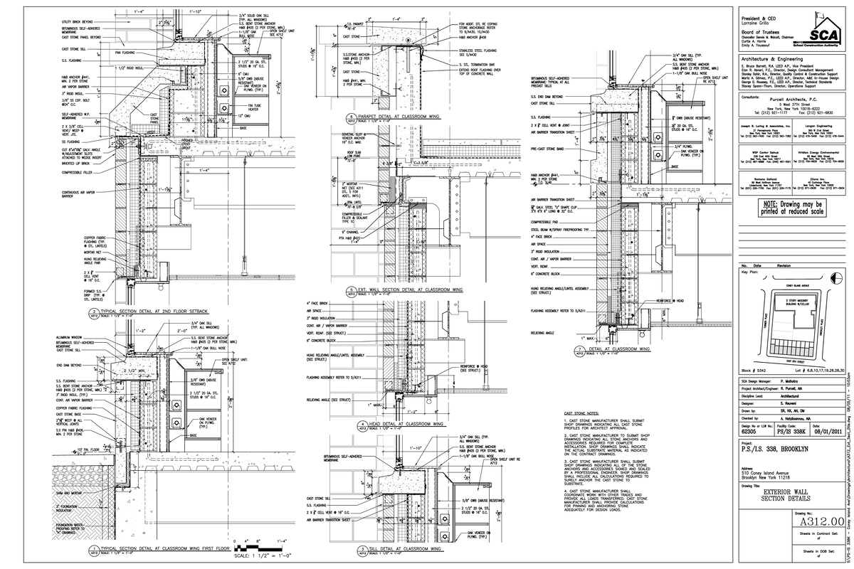 A312 Wall Section Details for Oak Sill and Cast Stone Installations ...
