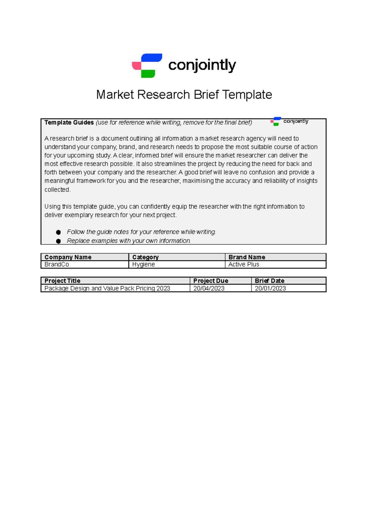 Market Research Brief Template for Conjoint Analysis 2020 - Studocu